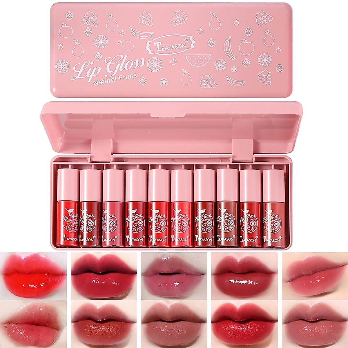 Alisesun 10 Colors Lip Tint Stain Set, Korean Plumping Lip Gloss Watery Lip Stain, Multi-use for Mini Liquid Lipstick & Cheek Tint Long Lasting Vivid Color #02