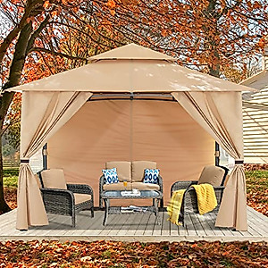 COOSHADE 8x8 Patio Gazebo with Window Curtains Gazebo Canopy Tent for Outdoor Garden Backyard Beige