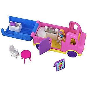 Polly Pocket Pollyville Transforming Ice Cream Truck with Ice Cream Flavor Display, Table, Chairs, Micro Polly Doll & Accessories