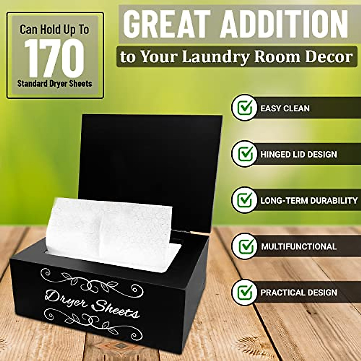 Dryer Sheet Holder, Wood Dryer Sheet Dispenser, Dryer Sheet Container Box with Lid, Rustic Dryer Sheets Holder, Laundry Sheet Holder for Laundry Room Organization