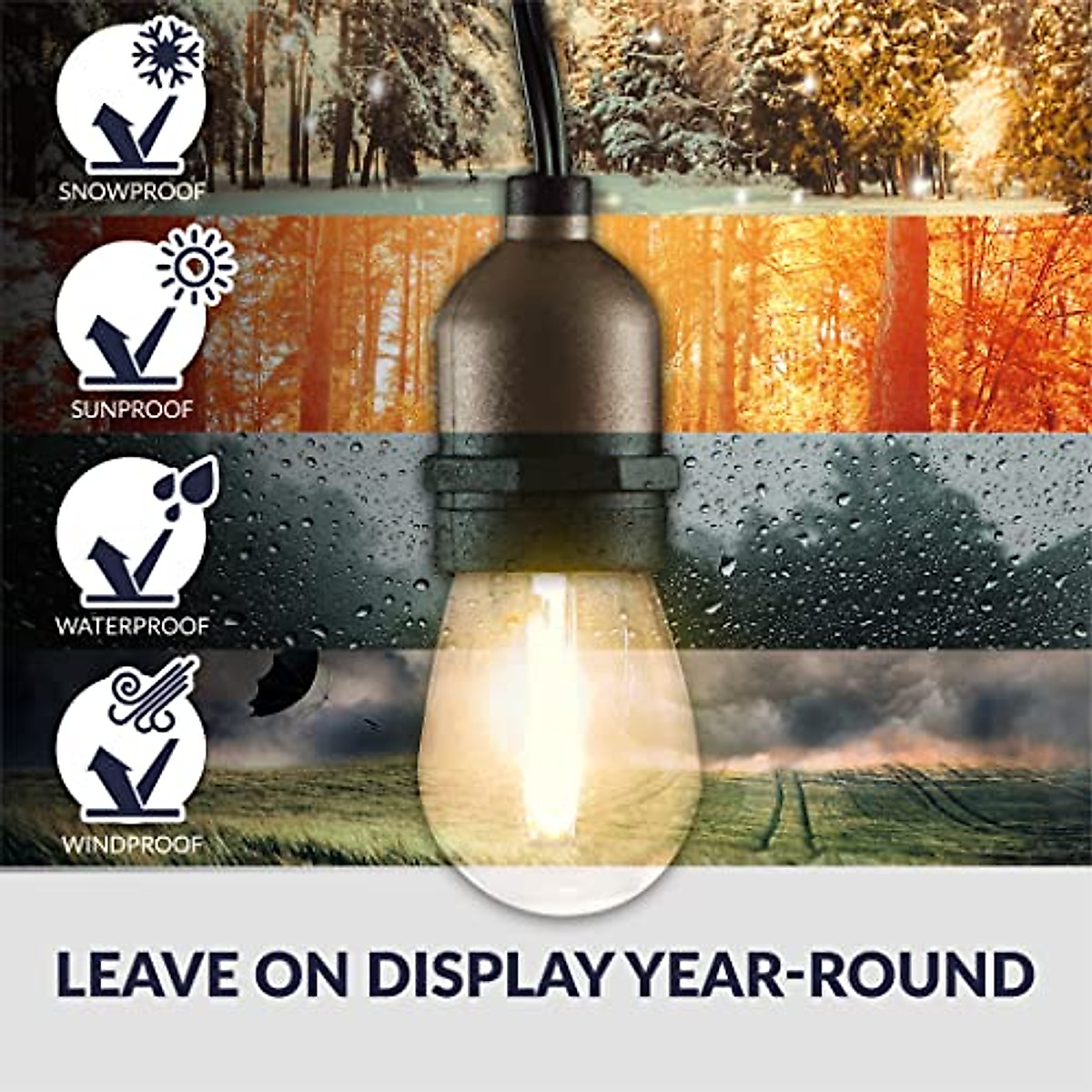 Newhouse Lighting LED String Lights with Weatherproof Technology, Dimmable with Wireless Remote Control, 48ft and 16 (15+1 Free) LED Light Bulbs Included, Black (CSTRINGLEDDIM)
