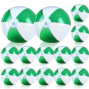 Glimin 14 Pcs Beach Balls Kids 20 Inch 10 Inch Inflatable Beach Balls Pool Party Toys Blow Up Beach Balls Bulk Toddler Summer Pool Water Outdoor Activity Beach Party Decorations (Green, White)