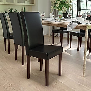 Flash Furniture Greenwich Series Black LeatherSoft Upholstered Panel Back Mid-Century Parsons Dining Chair