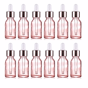 Wresty Pink Glass Dropper Bottles,12 Pack Essential Oil Dropper Bottels Perfume Sample Bottles Cosmetic Container Empty Bottles With Glass Eye Dropper (15ml)