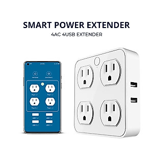 Wireless Wall Tap Smart Plug,Surge Protector, 4 Outlet Extender with 4 USB Charging Ports, Compatible with Alexa Google Assistant, no Hub Required (4 Outlets,4 USB Ports), ETL Certification