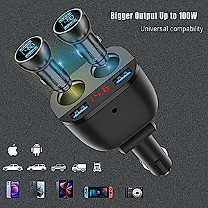 GemCoo Cigarette Lighter Splitter, 100W Cigarette Lighter Adapter with 2 Sockets Car Charger Adapter for iPhone iPad Android Samsung GPS Dash Cam DVD Player