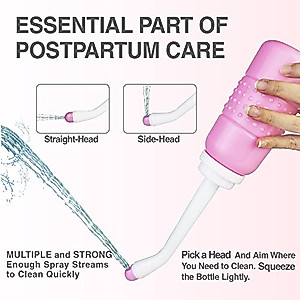 TopQuaFocus Peri Bottle for Postpartum Essentials 12oz Portable Bidet for Travel • Toilet Bidet Sprayer Men Women 350ml Bidet Bottle with 2 Heads for Outdoor,Camping,Travling,Driver,Personal Hygiene