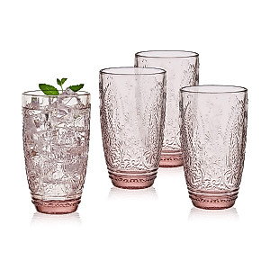 Fitz and Floyd Maddi Highball Tumbler Cups, Set of 4, Blush