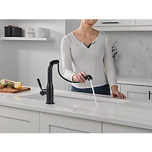 Delta Faucet Almari Pull-Out Kitchen Faucet, Black Kitchen Faucets with Pull-Out Sprayer, Kitchen Sink Faucet, Faucet for Kitchen Sink with Magnetic Docking, Matte Black 16943-BL-DST