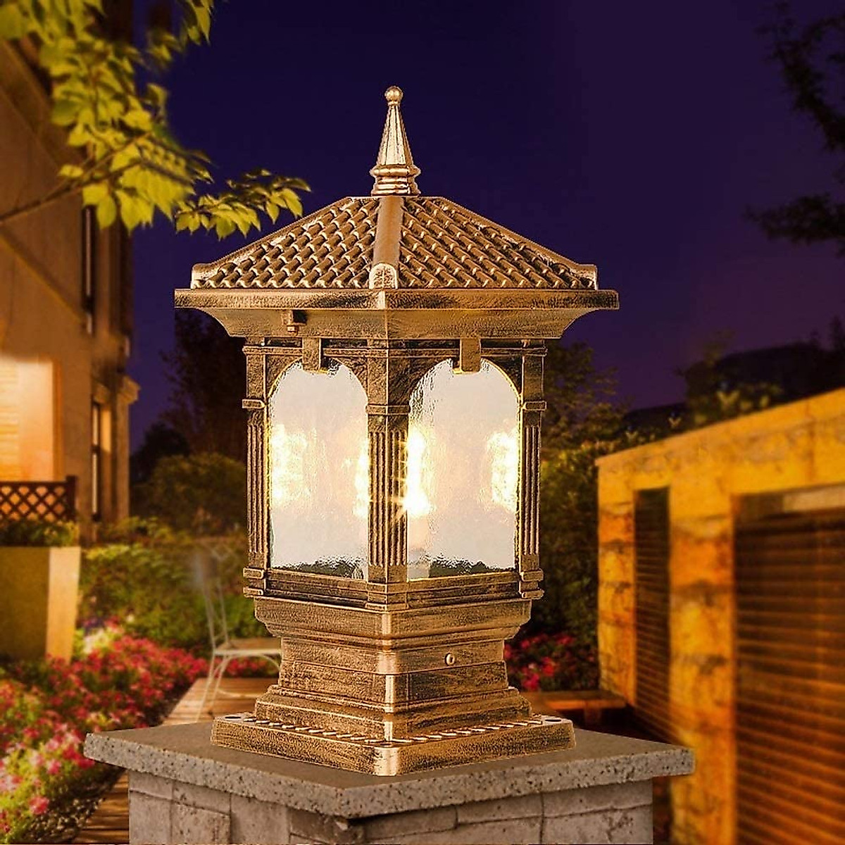 MODEBHD Outdoor IP55 Waterproof Post Lantern European Retro Glass Landscape Column Lights Die-cast Aluminum Metal Pillar Light E27 Decor Fence Garden Street Lawn Lamp Pedestal Pillar Lights