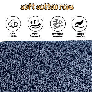 Caroeas XX-Large Cotton Rope Basket, 20'' x 16'' Rope Baskets with Leather Handles, 80L Woven Baby Laundry Blanket Basket, Woven Basket for Toys, Collapsible Rope Laundry Basket (Blue)