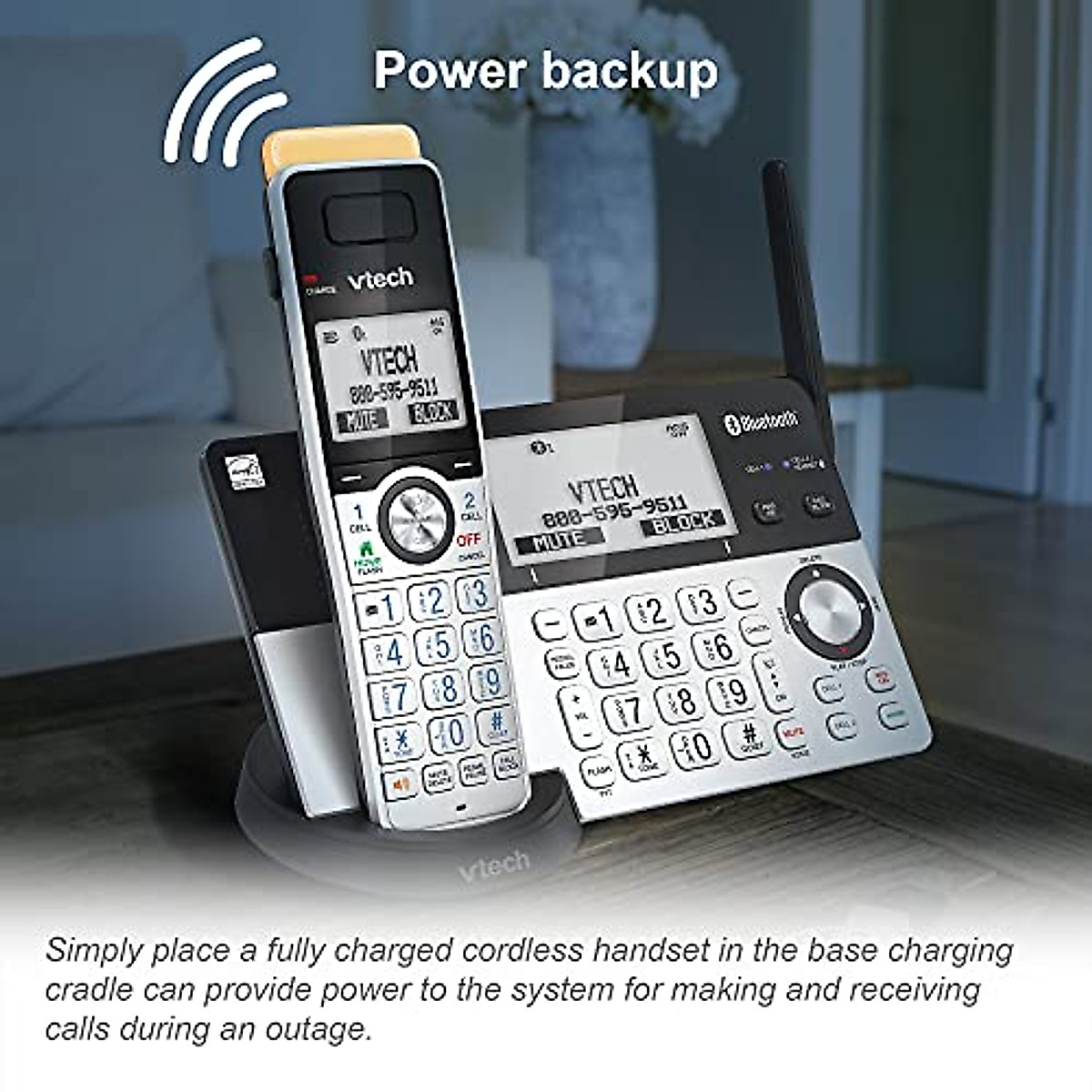 VTech IS8151-4 Super Long Range 4 Handset Cordless Phone for Home with Answering Machine, 2300 ft Range, Call Blocking, Bluetooth, Headset Jack, Power Backup, Expandable to 12 HS, Silver/Black