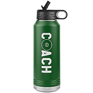 JFWcreations Wrestling Coach Water Bottle - 32oz Insulated Engraved Stainless Steel Flip Top with Straw Wrestling Coach Gift Green