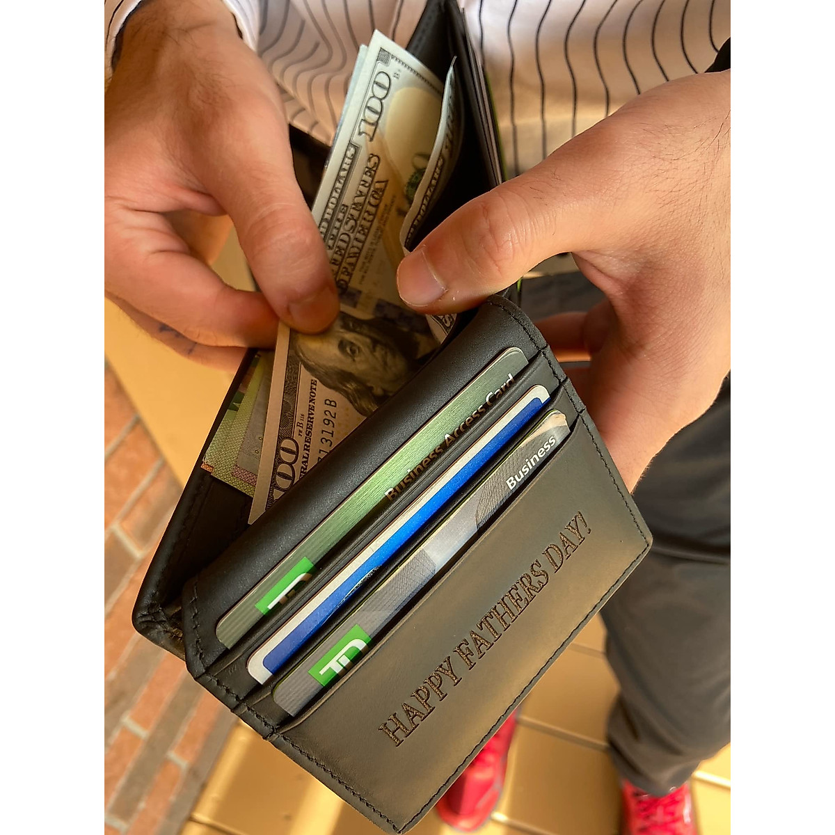 Custom Wallets For Men, Personalized Gifts For Men, Personalized Wallet For Men, Customized Engraved Full Grain Leather with RFID Blocking, Custom Gifts, Customized Wallets For Fathers Day (Black)