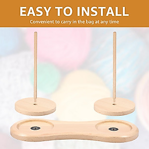 Double Wooden Yarn Holder for Crocheting, Rotatable Wooden Yarn Ball Holder Dispenser for Knitting, Revolving Yarn Ball Stand, Yarn Spindle Dispenser with Crochet Accessories for Knitting Embroidery