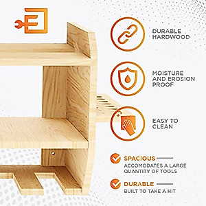 ESPAZZIO Power Tool Organizer Wall Mount w/ Magnetic Holder, Slots - Easy Installation Cordless Drill Storage Wood – Large Capacity Garage Holds Drills, Tools, & More Rack
