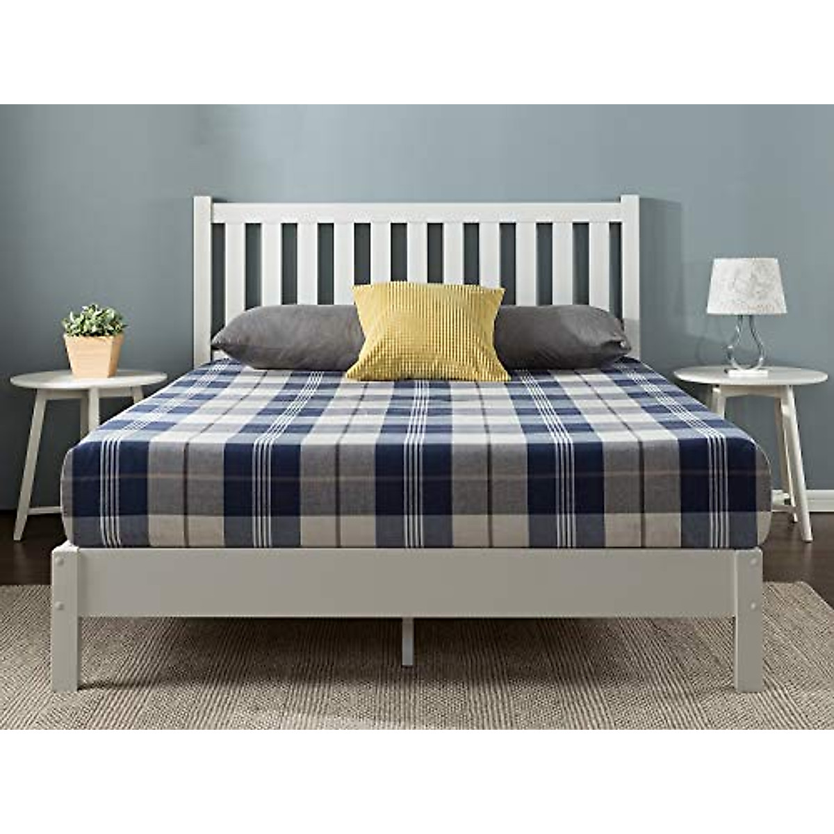 ZINUS Wen Wood Deluxe Platform Bed Frame with Headboard / Solid Wood Foundation / Wood Slat Support / No Box Spring Needed / Easy Assembly, Queen