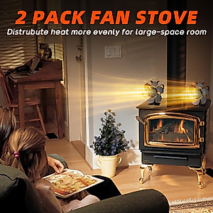 Hoyula 6 Blades Fireplace Fan, Wood Stove Fan Heat Powered Thermal Fan Heat Activaed for Wood Burning Fireplace, 2 Pack