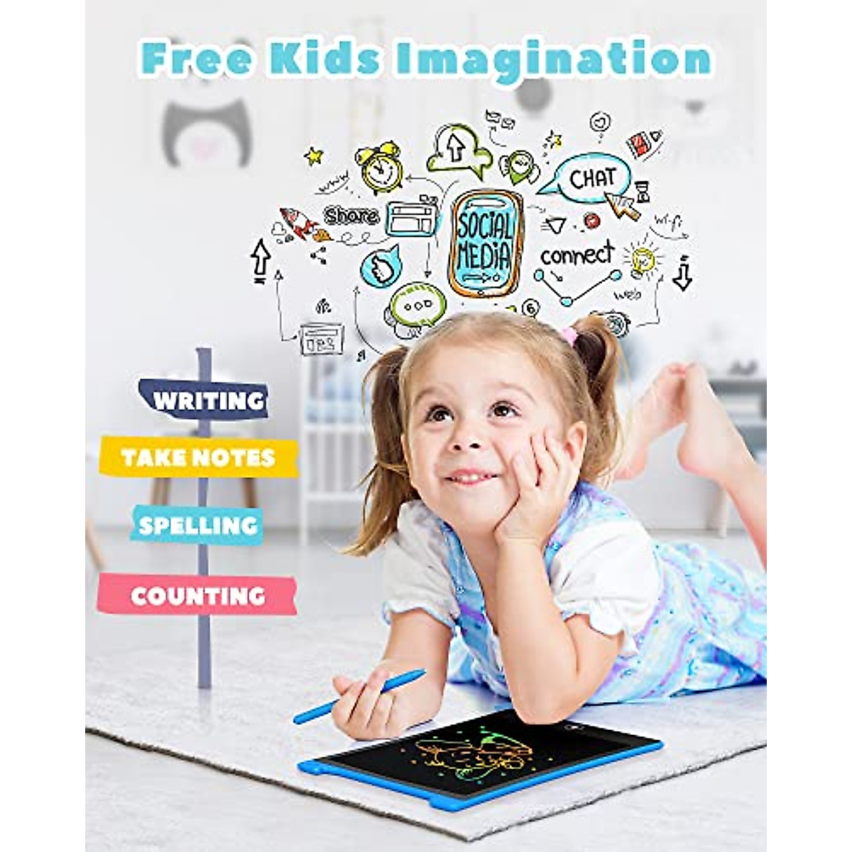 Derabika Learning Toys for 3 4 5 6 7 Girls Boys Gifts, 10 Inch Colorful LCD Writing Tablet Drawing Board, Electronic Doodle Board for Kids Christmas Birthday Present for Girls Boys Age 3-7 (Blue)