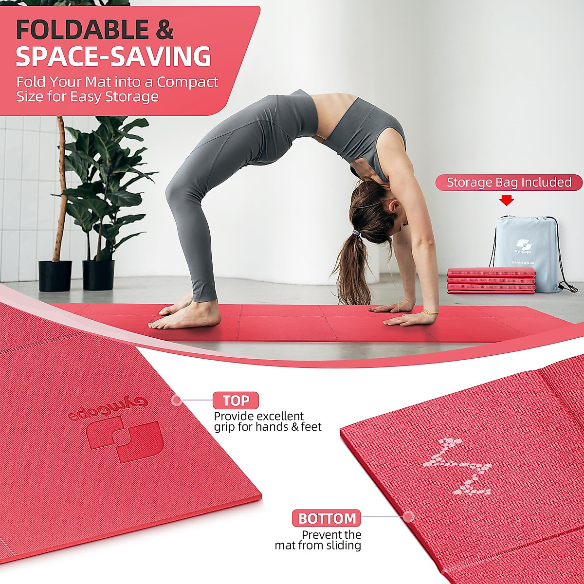 GymCope Foldable Yoga Mat for Travel, 68"x24" Folding Travel Gym Mat for Women Yoga Studio, Packable and Portable Pilates Mat with Storage Bag Easy to Carry, Lightweight Travel Workout Mat, 2mm/4mm