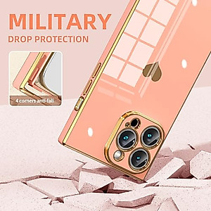 Tzomsze Square iPhone 13 Pro Max [6.7 inches] Case, Cute Full Lens Protection & Electroplate Reinforced Corners Shockproof Edge Bumper Case - Candy Pink