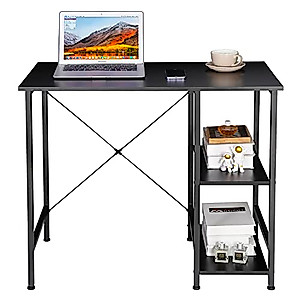 ZENY Small Computer Desk with Storage Shelves, 36” Sturdy Home Office Writing Desk/Laptop PC Workstation Desk, Metal Frame Computer Table, Black