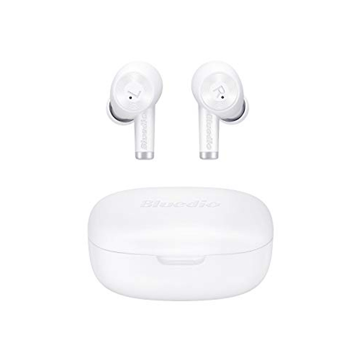 Bluedio Bluetooth Mini Wireless Earbuds, Ei Wireless Headphones in-Ear Earphones with Charging Case, 40Hrs Playtime, Car Headset Built-in Mic Support Wireless Charging for Cell Phone, Sport, White