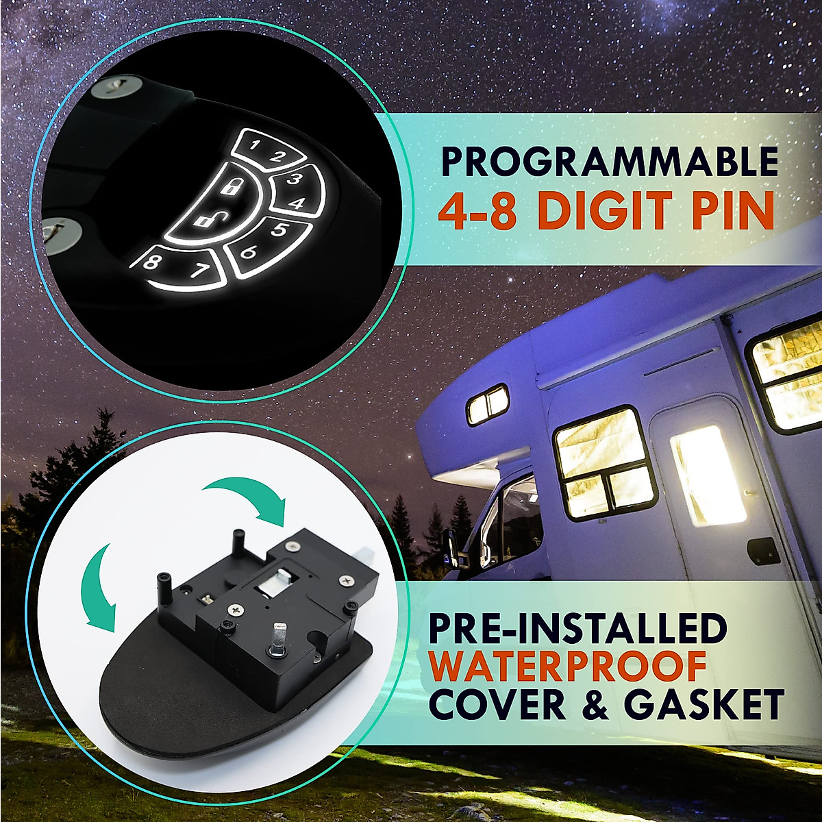 RV Keyless Entry Door Lock | LATCH.IT RV Door Lock Keyless Entry | All Metal Keyless RV Door Lock | Keyless Locks w/ 2 Fobs | Sealed Electricals Unlike Competition! | Only Fits 2.75" x 3.75" Lock Hole