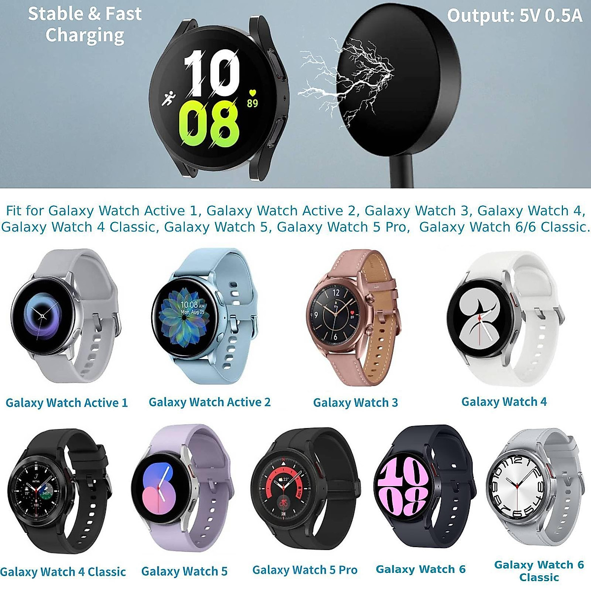 2 Pack Charger Compatible with Samsung Galaxy Watch 7/6/6 Classic/ 5/5 Pro/4/4 Classic/3/Active 2/Active Fast Charging, 3.3ft