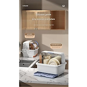 With lidDish Drainer Rack Plate, Silverware, Pots and Pans Drying Rack Chopstick holder Cup Holder,Multifunctional Dish Rack for Kitchen Counter,Dish Rack with Drainboard, for Kitchen Counter and Sink