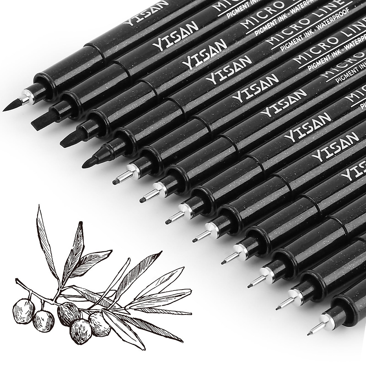 YISAN Black Drawing Pens,12 Art Pens Set,Fineliner Ink Pens,Micro-Pens,Manga Pens,for Sketching,Technical Drawing 902195