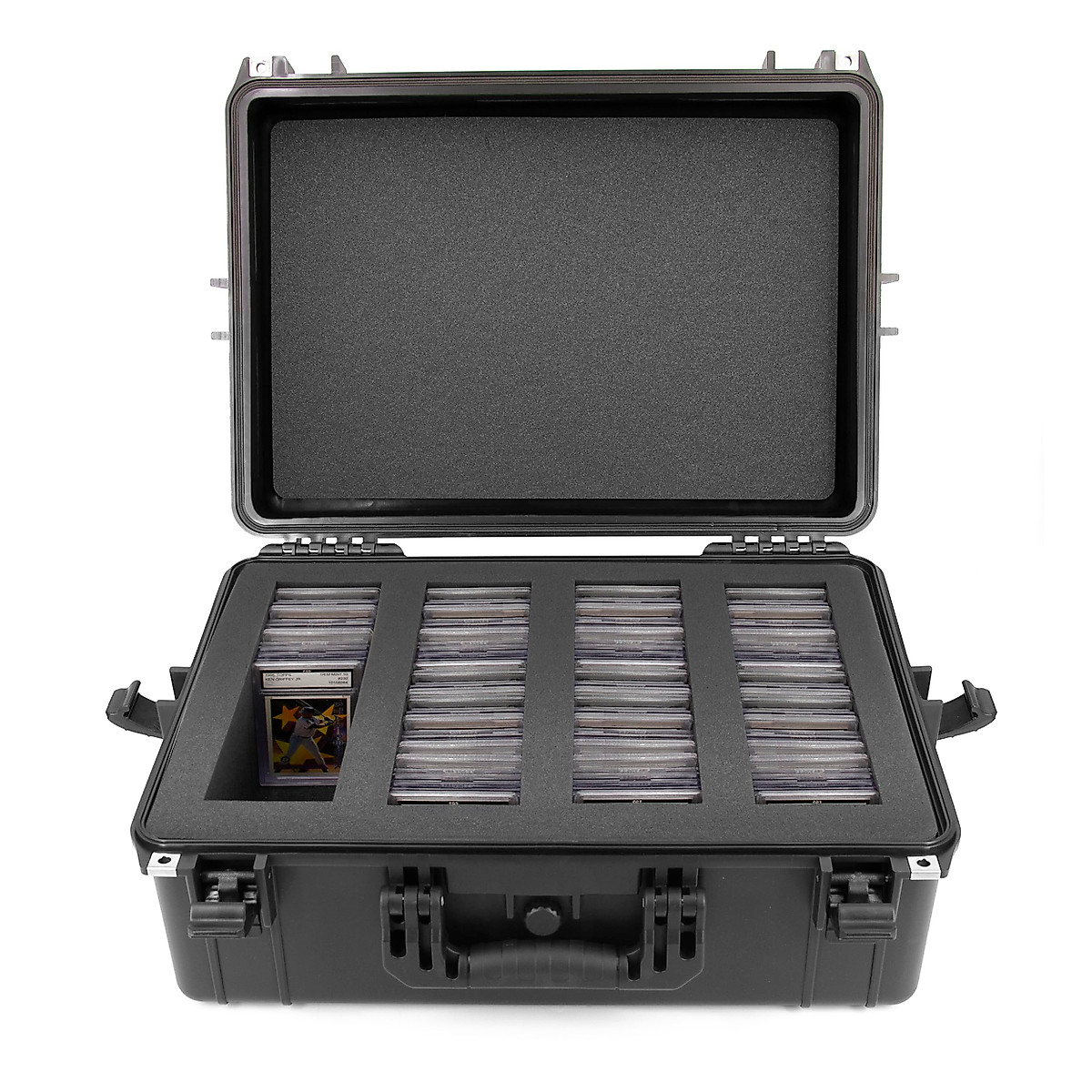 CASEMATIX XL Graded Card Storage Box Fits 160+ BGS PSA Graded Cards, Waterproof Graded Sports Card Display and Trading Card Case With Custom Foam Card Dividers and Removable Graded Card Display