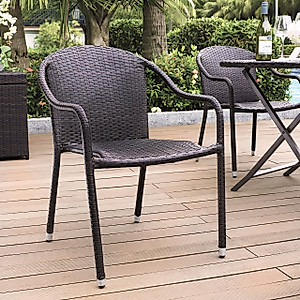 Crosley Furniture Palm Harbor 4-Piece Stackable Outdoor Chair Set, Wicker Patio Chairs for Dining, Porch, Brown