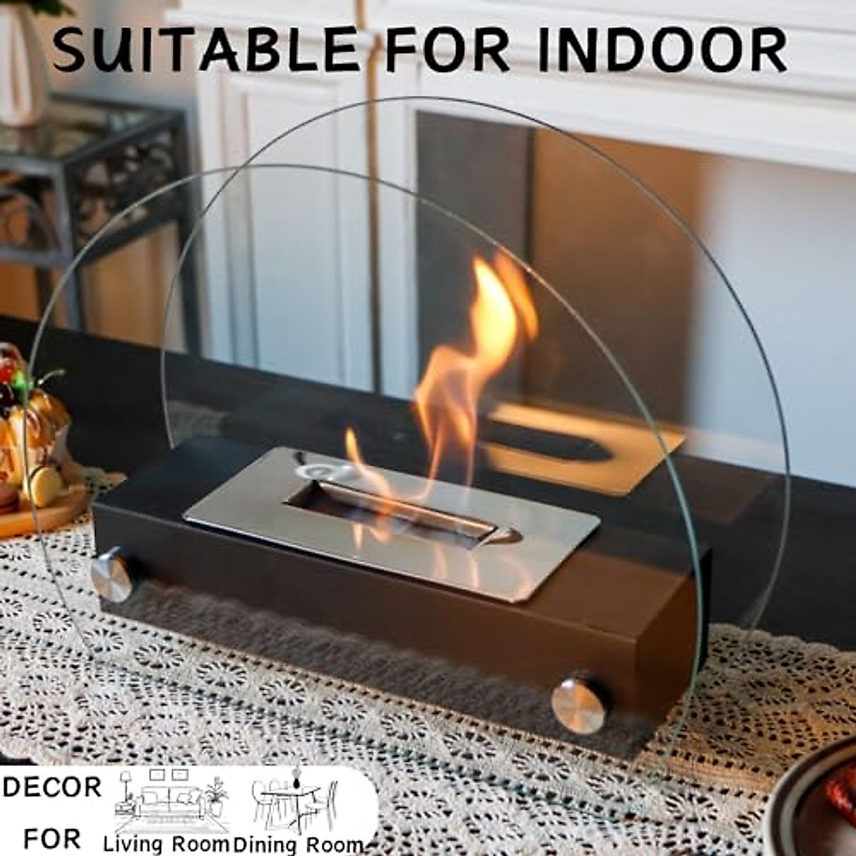 NEWIMAGE Tabletop Fire Pit, Fire Bowl 13.5" L Portable Tabletop Fireplace Clean Burning Bio Ethanol Ventless Fireplace for Indoor Outdoor Patio Parties Events