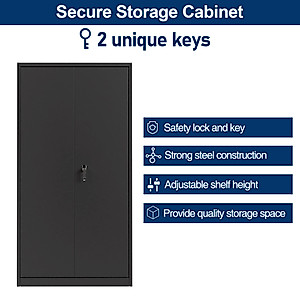 Aobabo Metal Garage Storage Cabinet , 72"Hx 18"D x 36"W Lockable Steel Storage Cabinet with 2 Doors and 4 Adjustable Shelves,Black Steel Cabinet for Garage Office School Home Storage,Assembly Required