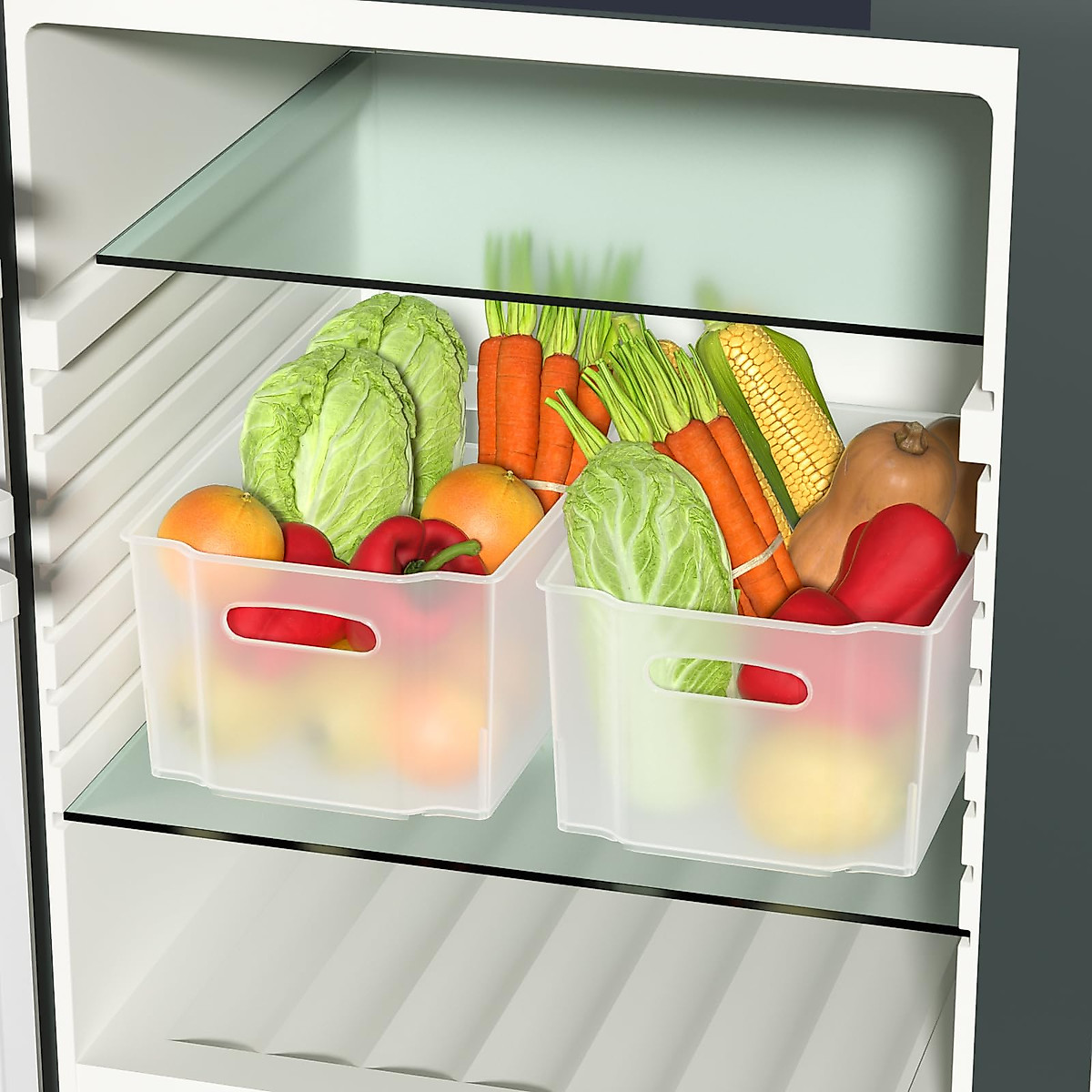 Minekkyes 4-Pack Plastic Freeze Bin, Stackable Freezer Storage Boxes, Chest Freezer Storage Containers, Matte Transparent