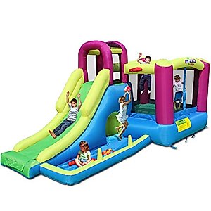 Inflatable Castle,Multifunctional Trampoline Child Slide Outdoor Playground Home Trampoline Children Play Fence,Colors,485 * 230 * 223Cm