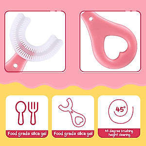 4 Packs Kids U Shaped Toothbrush, Food Grade Soft Silicone Head, Age 2-6 Kidstoothbrush 360 Degree Oral Teeth Cleaning Design for Toddlers and Children (Round and Long Style)
