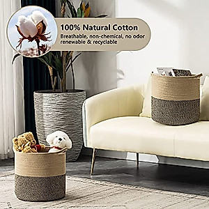 YOUDENOVA Cotton Rope Cube Storage Baskets, 13x13 Round Woven Baskets 4 Pack, Grey & Black Bundles