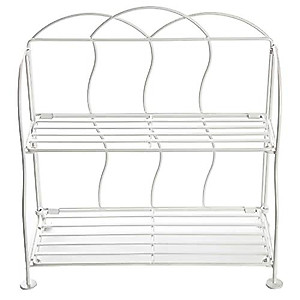 Lily's Home Metal Countertop Wire Shelf Rack, Great for Household Items, Kitchen Organizer, Bathroom Storage and More. Foldable. White (2-Tier)