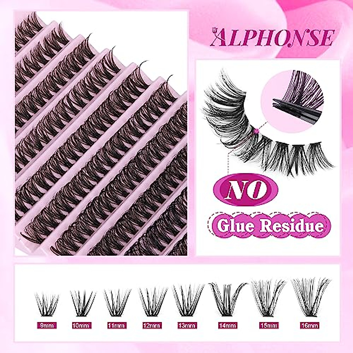 Lash Clusters 200 Pcs DIY Individual Lashes 9-16mm Natural Look Eyelash Extensions D Curl Wispy Individual Cluster Lashes DIY at Home Lash Extension Fluffy Eyelash Clusters by ALPHONSE(40D)
