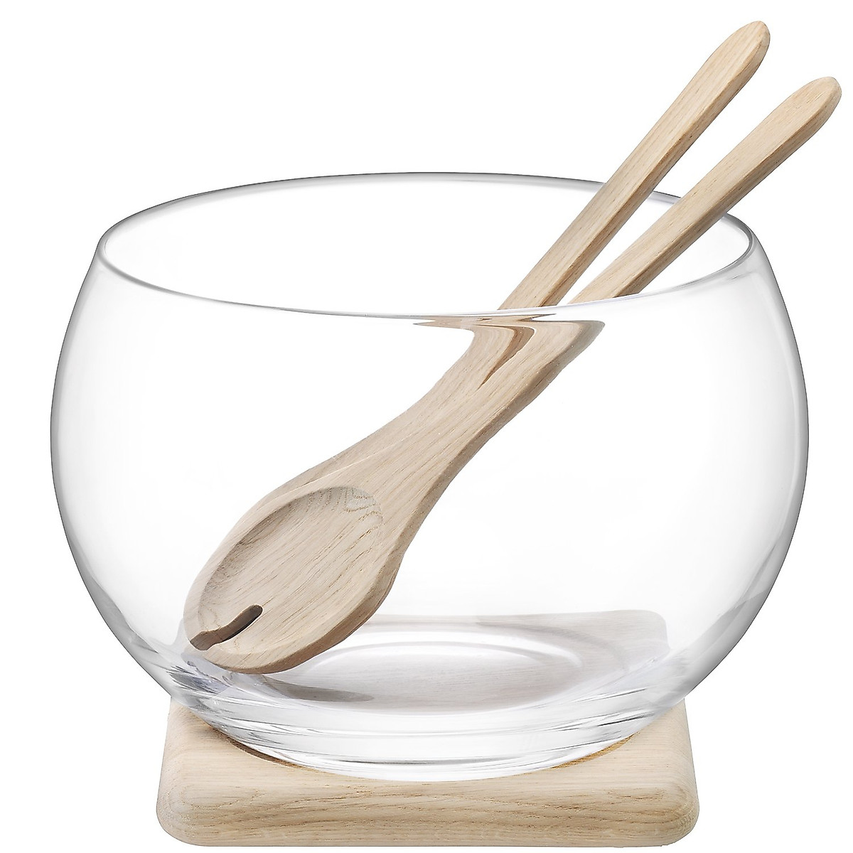 LSA International Serve Salad Set & Oak Base, Ø10.75 in, Clear