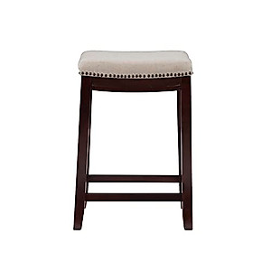Linon Linen and Dark Backless Claridge Stool, Counter Height, Beige & Dark Walnut