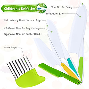 HOTUT Montessori Kitchen Tools,6Pieces Knives for Kids Nylon Kids Safe Cooking Knives Serrated Edges,Y Peeler For Cooking and Cutting Fruit,Suitable for Children and Beginners