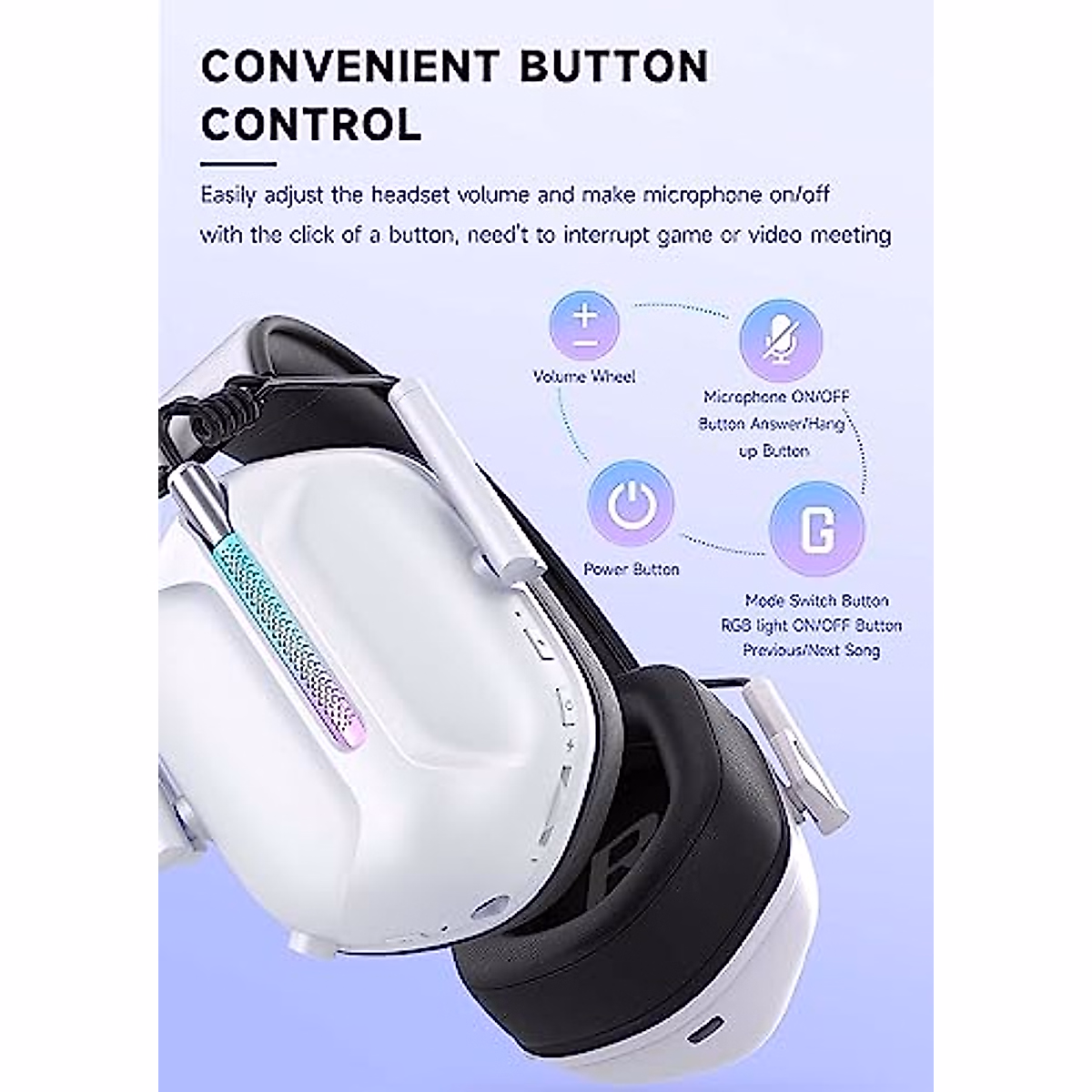 Gvyugke Captain 500 Wireless Gaming Headset, 2.4GHz USB Wireless Headset with Microphone for PS4/PS5/PC/Switch, Bluetooth 5.2 Gaming Headphones with 40H Battery, RGB Light, Ergonomic Design（White）