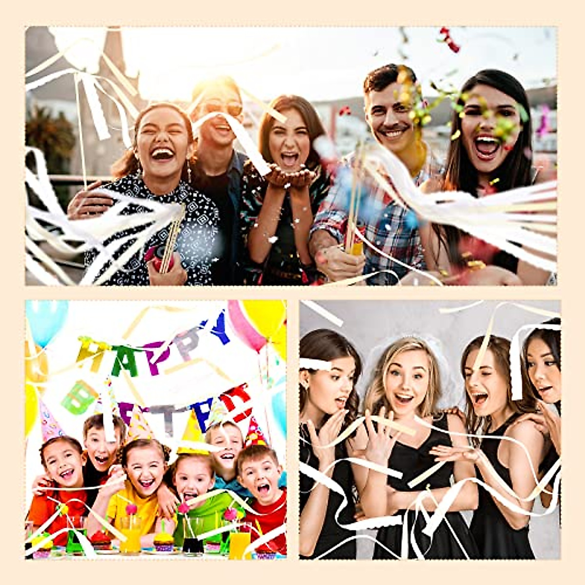 100 Pieces Party Streamers with Bells Lace Ribbon Stick Wands with Bells Silk Fairy Stick Wand Streamers for Wedding Party Baby Shower Send Off Party Activities Holiday Celebration Favors (Champagne)