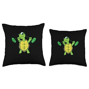Turtle reptile carapace old Sauropsida Testudines Turtle Loves Fitness and Lifting Weights Throw Pillow, 16x16, Multicolor