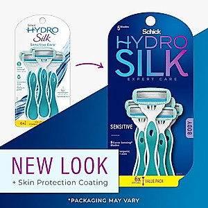 Schick Hydro Silk Sensitive Skin Disposable Razors for Womens, 6 Count