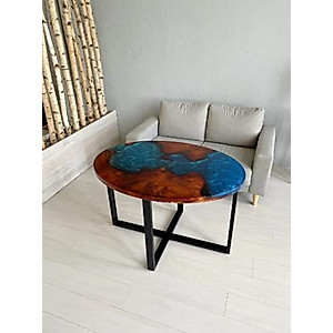 Oval Shape Epoxy Coffee Table with Blue Resin River, Custom Round Acacia Wood Side Circle, Wide Blue Resin River, Blue River Epoxy Table (18X18)