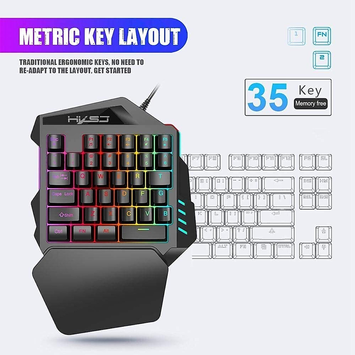 Raxinbang Keyboard One-Handed Mechanical Mini Gaming Keypad Adjusted LED Backlit Ergonomic Game Controller with 1.5m Line for LOL/PUBG/Wow/Dota/OW